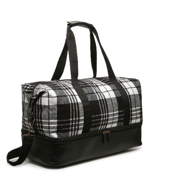 Bags | Nwt Plaid Weekender Bag With Zippered Shoe Compartment Black ...